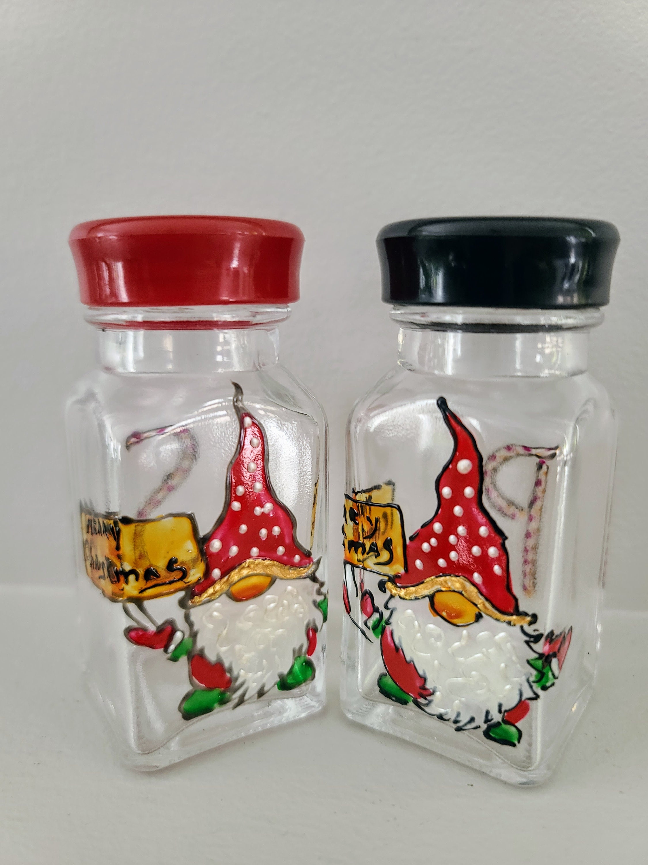 Christmas Gnome , Hand Painted Salt and Pepper Shakers , Cute Stocking ...