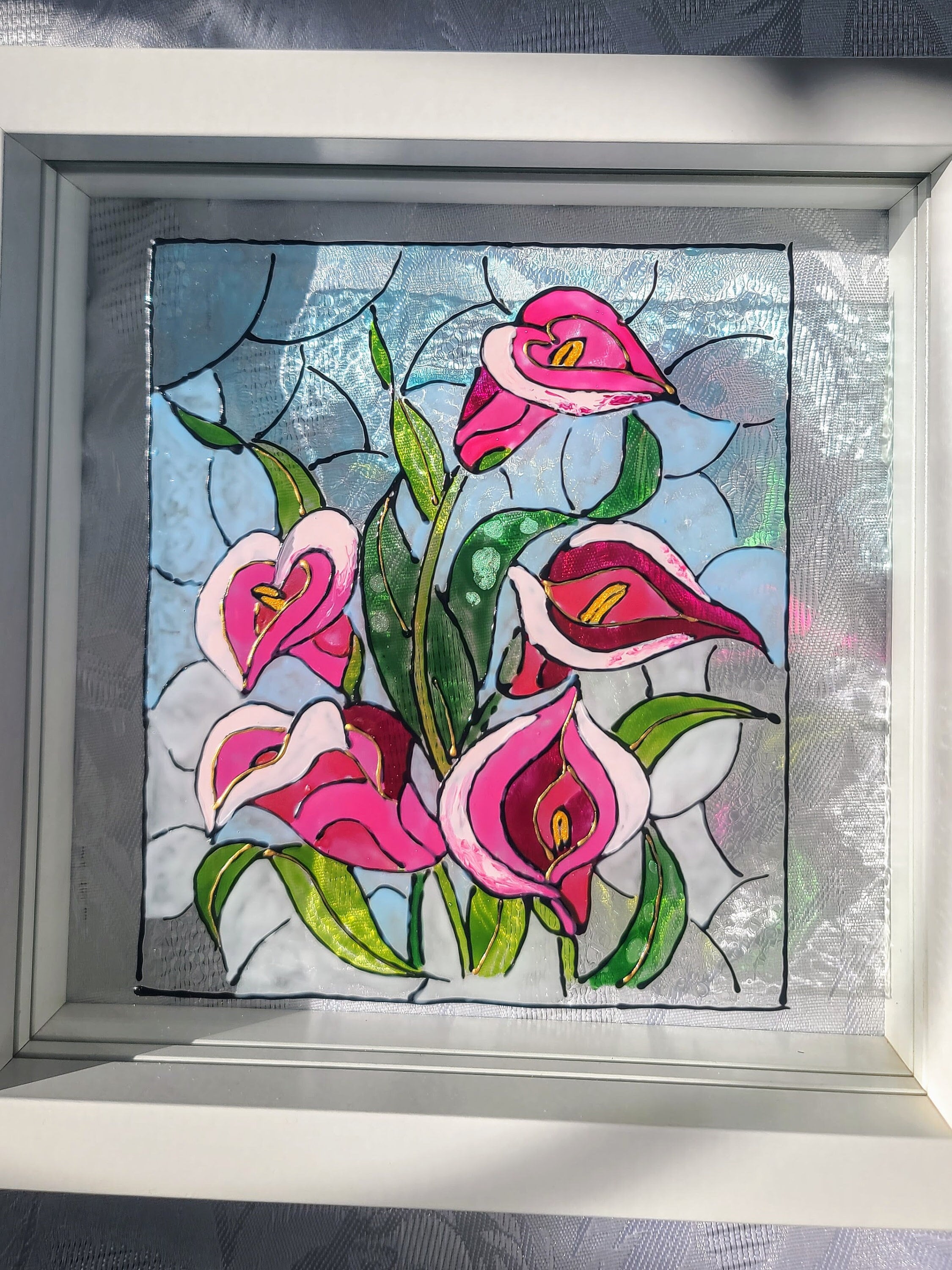 Stunning Hand Painted Calla Lilly Faux Stained Glass With Hanging ...