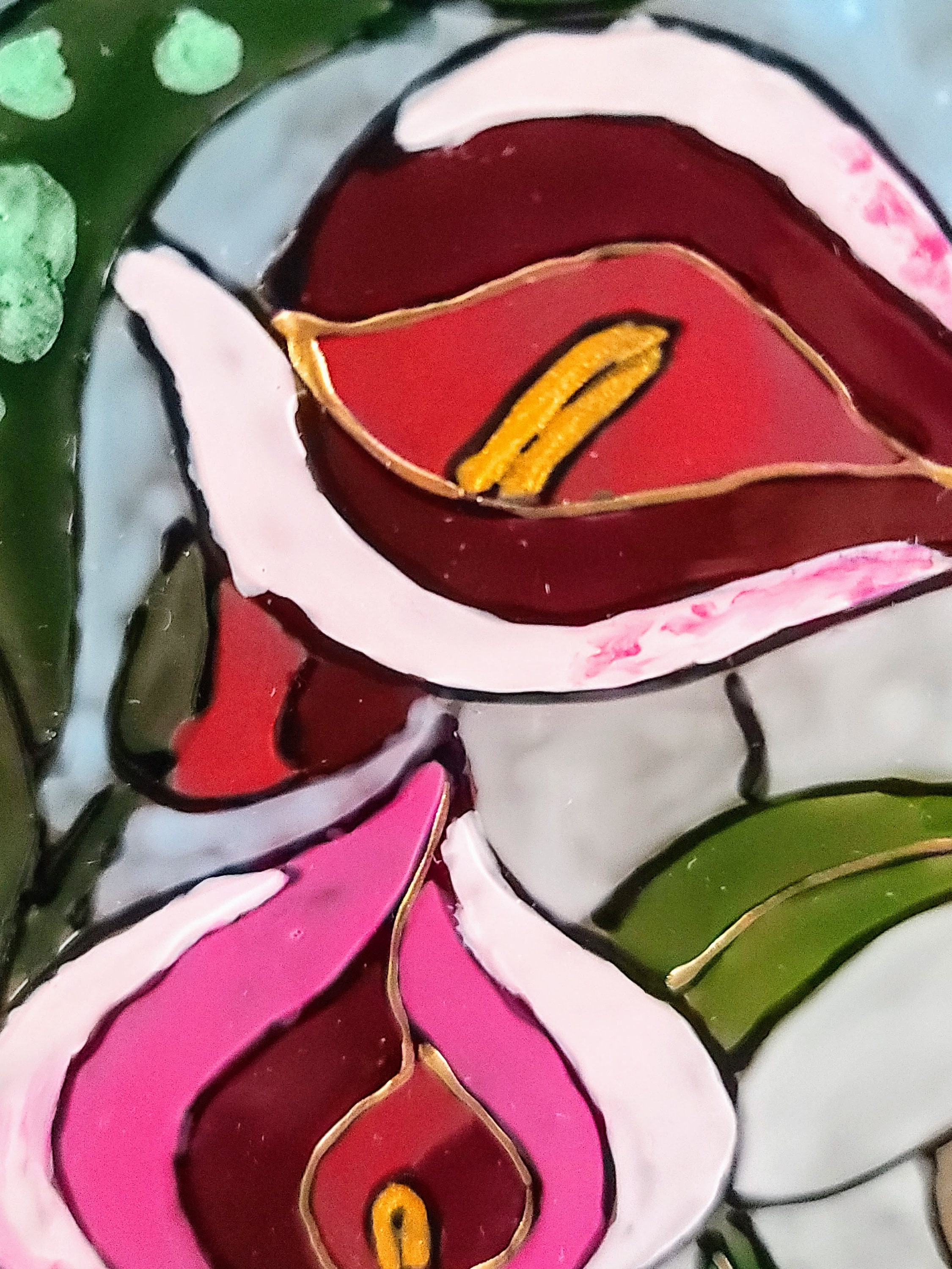 Stunning Hand Painted Calla Lilly Faux Stained Glass With Hanging ...