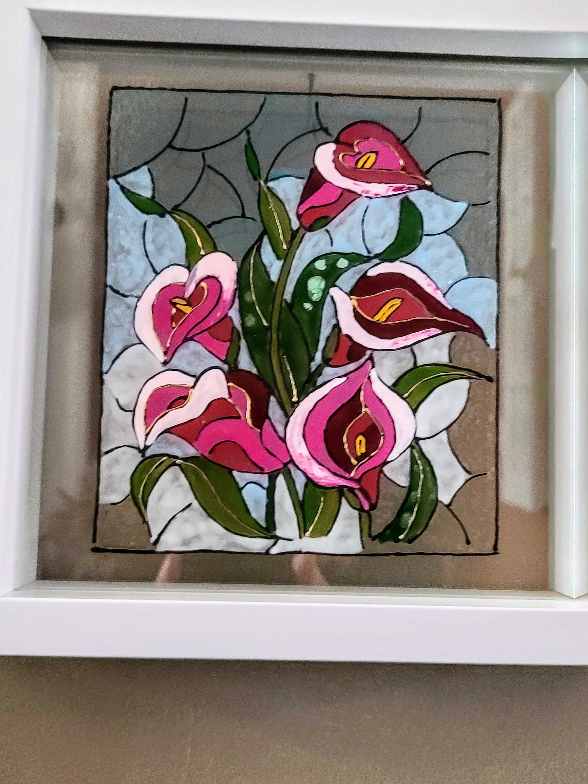 Stunning Hand Painted Calla Lilly Faux Stained Glass With Hanging ...