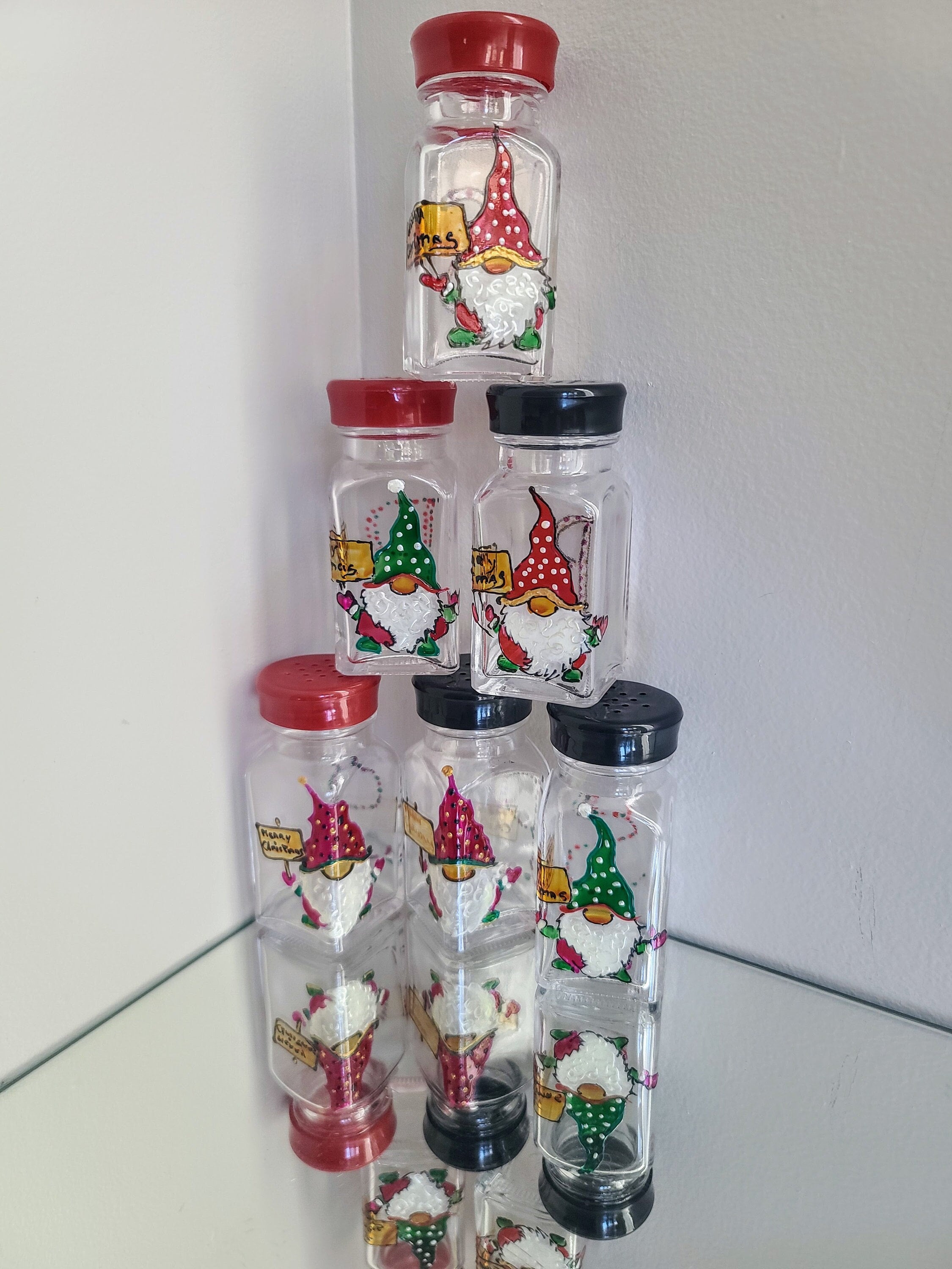 Christmas Gnome , Hand Painted Salt and Pepper Shakers , Cute Stocking ...