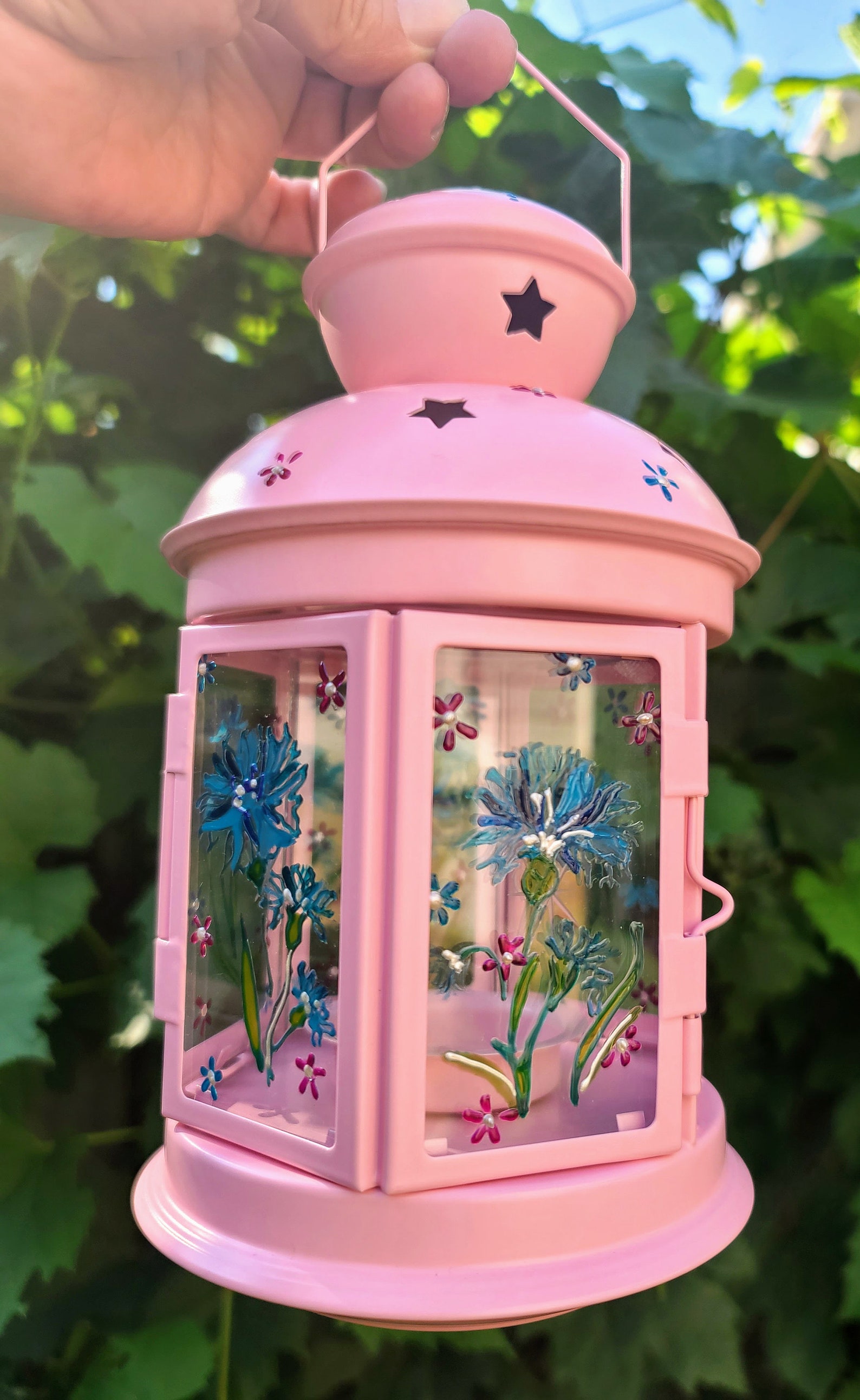 Cute Pink Lantern With Beautiful Flower Design Hand Painted - Etsy UK