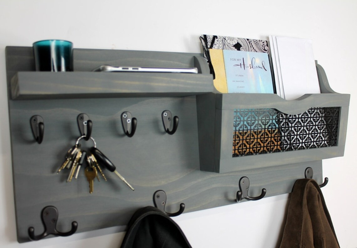 Entryway Organizer Mail Organizer Wood Shelf Key Holder - Etsy