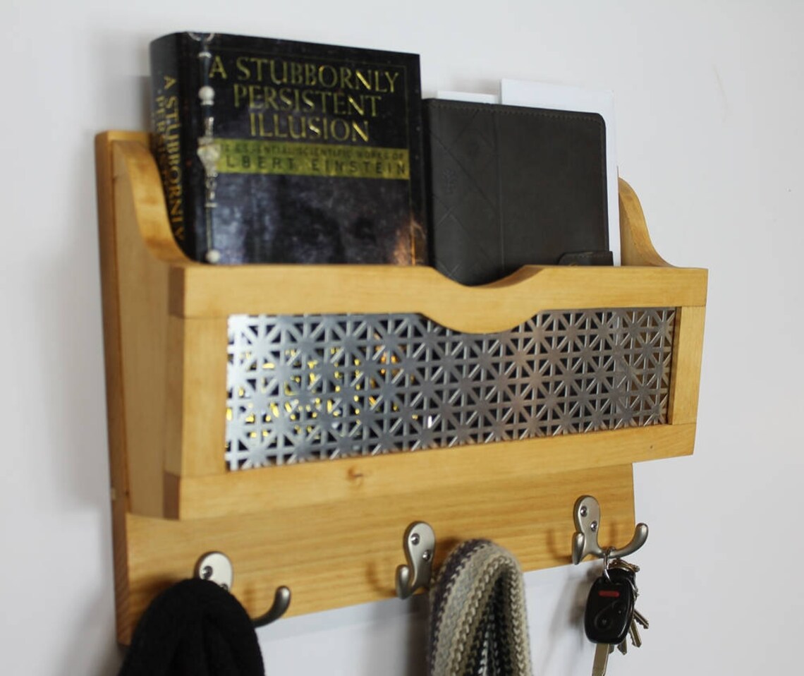 Entryway Organizer Mail Organizer Wood Shelf Key Holder | Etsy