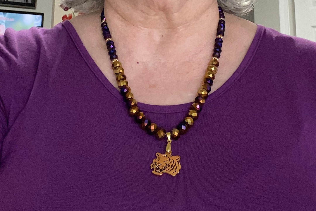 LSU GLITZY NECKLACE - Purple and Gold Metallic Jewelry - Etsy