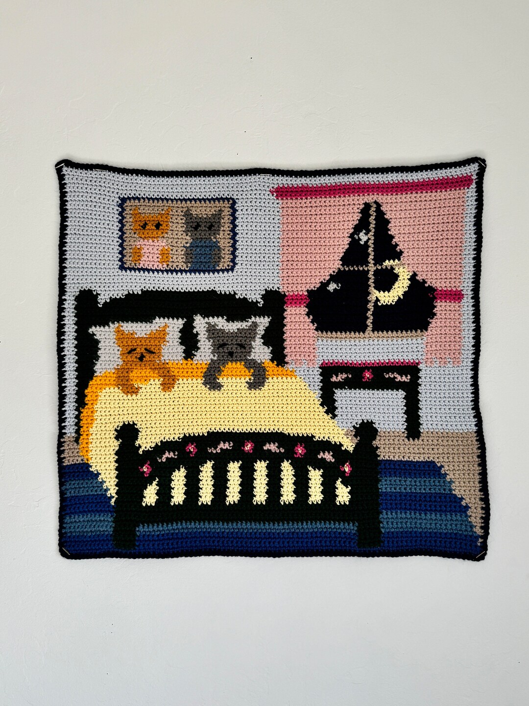 Goodnight Kitty Crochet Tapestry Pattern / Wall Hanging / Wall Art ...