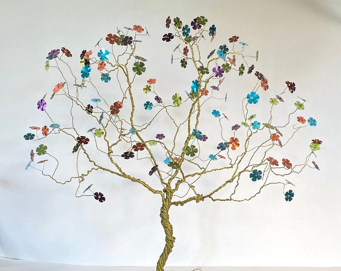 Golden Wire Tree Sculpture With Flowers - Etsy