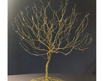 Golden Wire Tree Sculpture With Flowers - Etsy