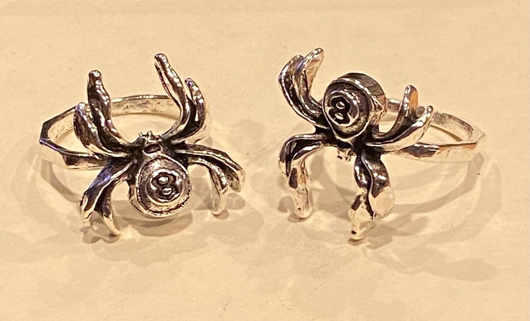 Scary Silver 8-ball Spider Black Widow Ring Size 8.5 - Etsy