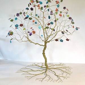Golden Wire Tree Sculpture With Flowers - Etsy