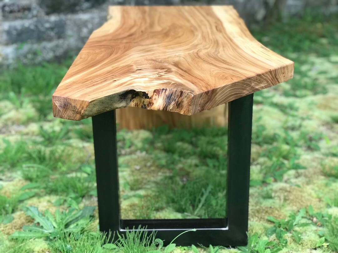 Elm Table Live Edge Rustic Coffee Table Console Table Modern Natural Top Metal Legs Wood - Etsy