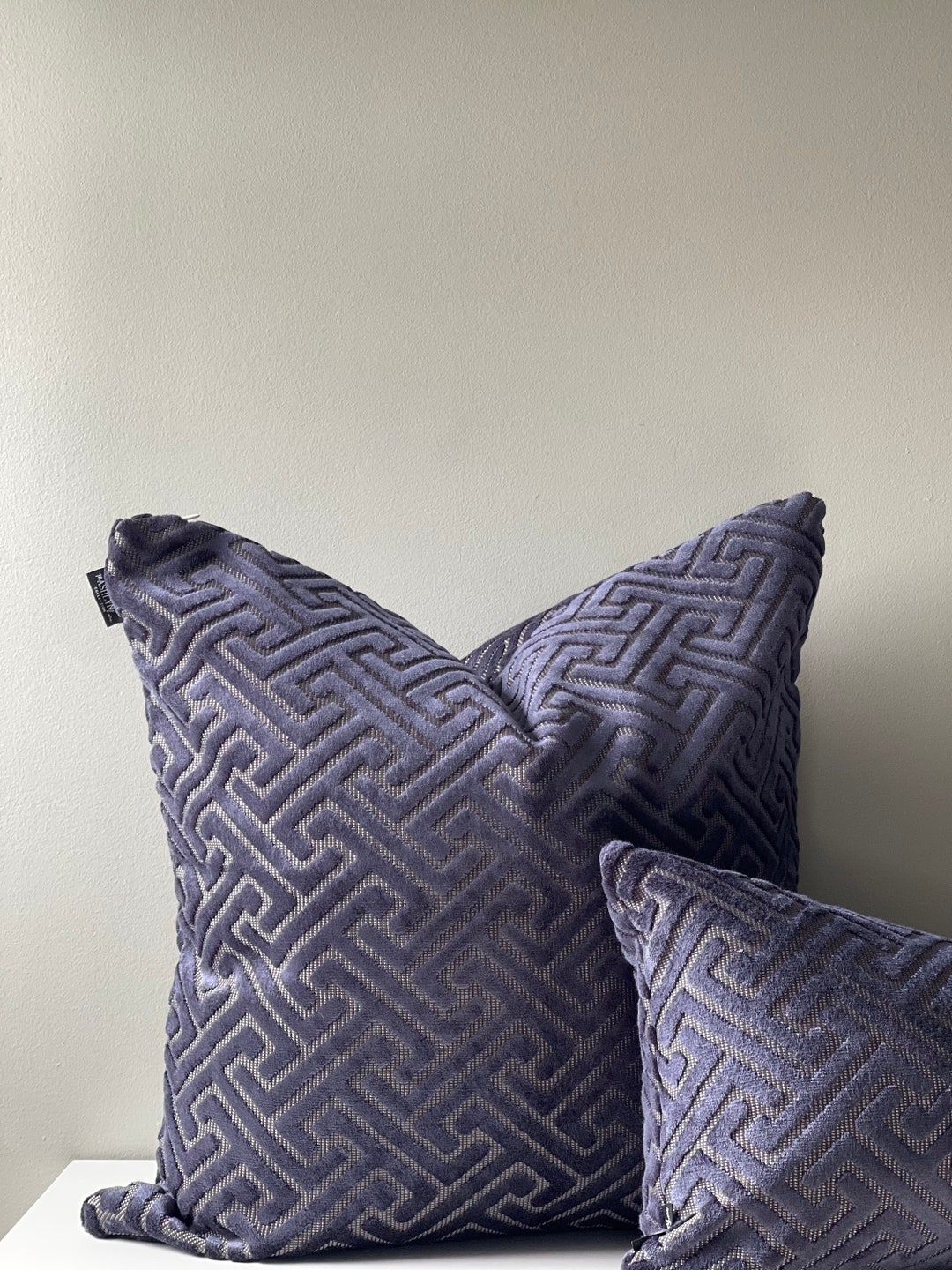 Navy Blue Greek Key Textured Designer Fabric Throw Pillow Cover - Etsy