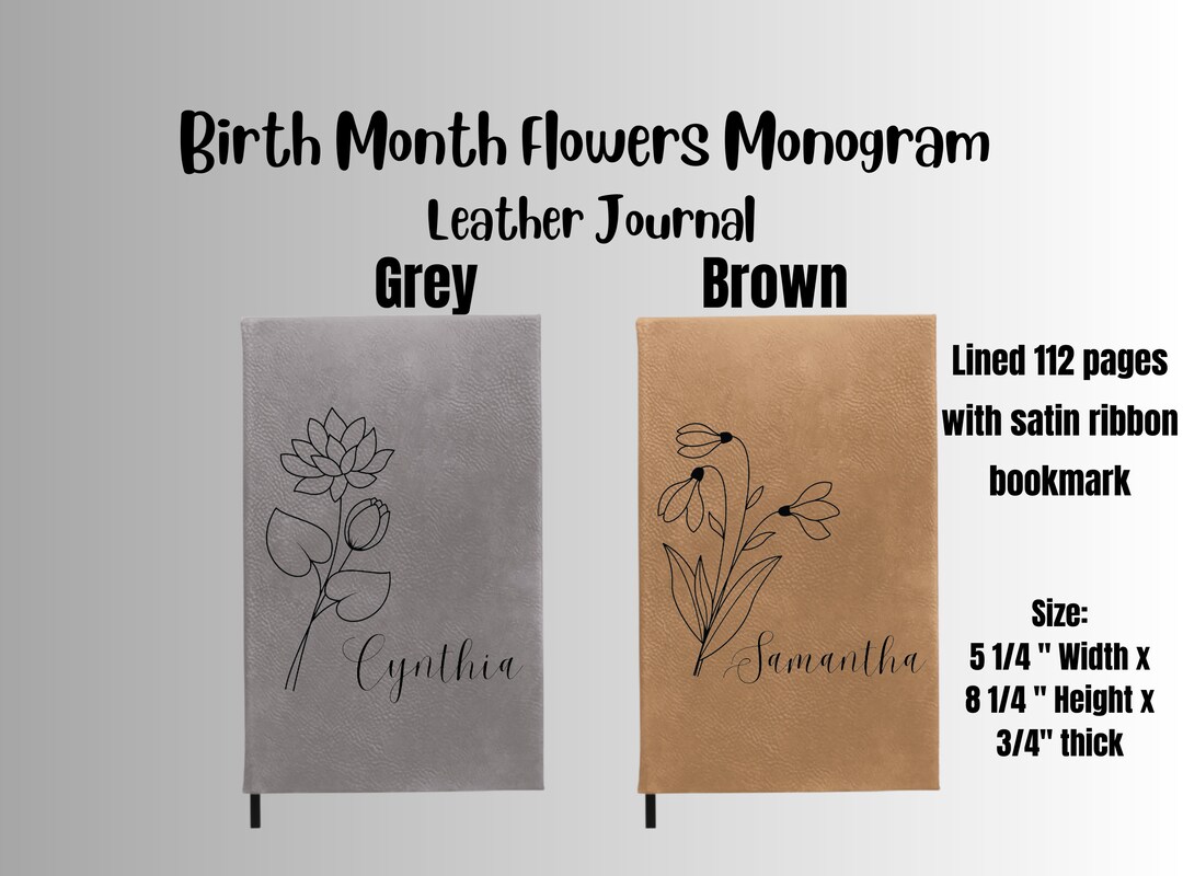 Birth Month Flowers, Monogrammed Journal, Personalized Journal ...