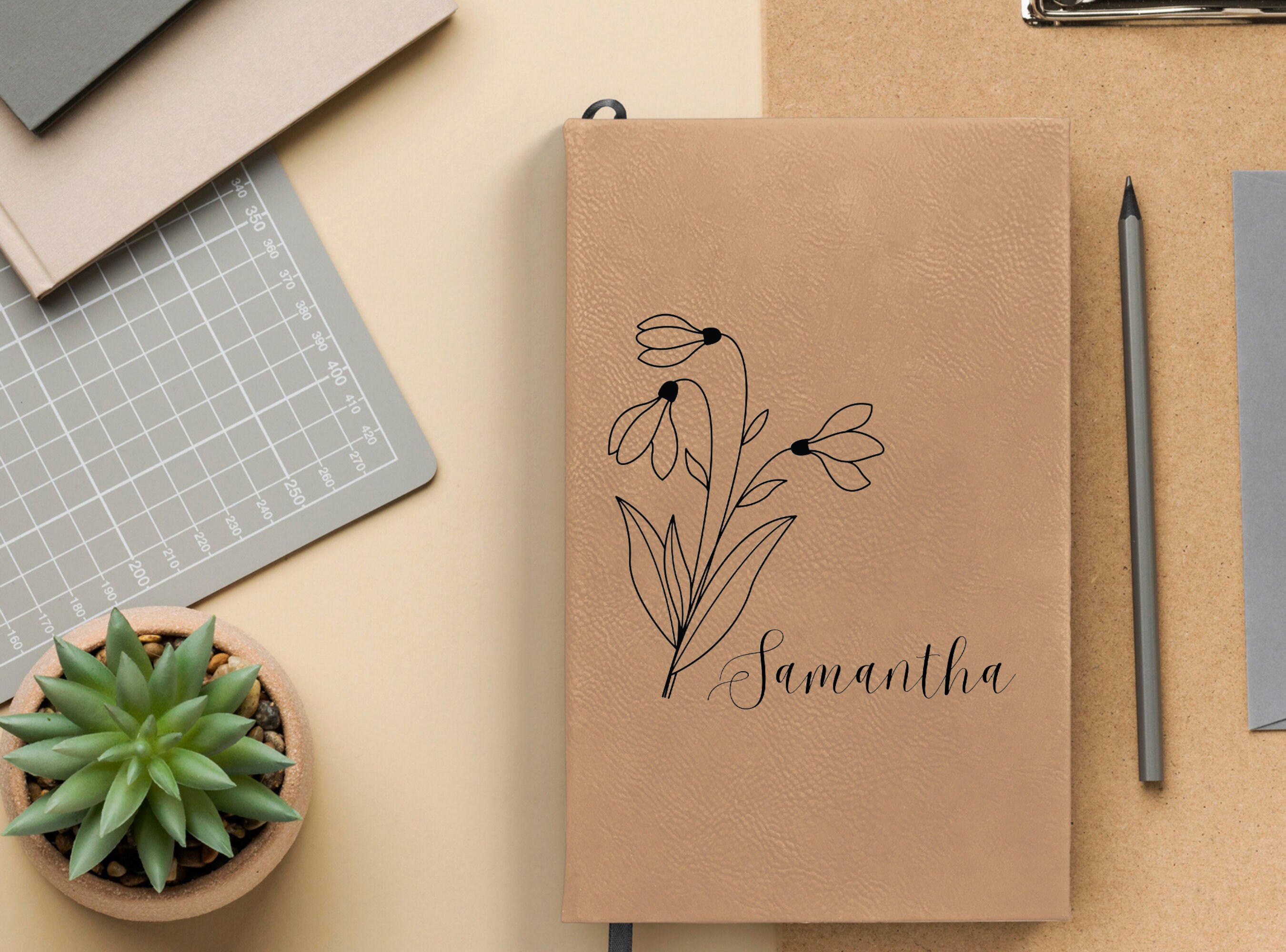 Birth Month Flowers Monogrammed Journal Personalized - Etsy