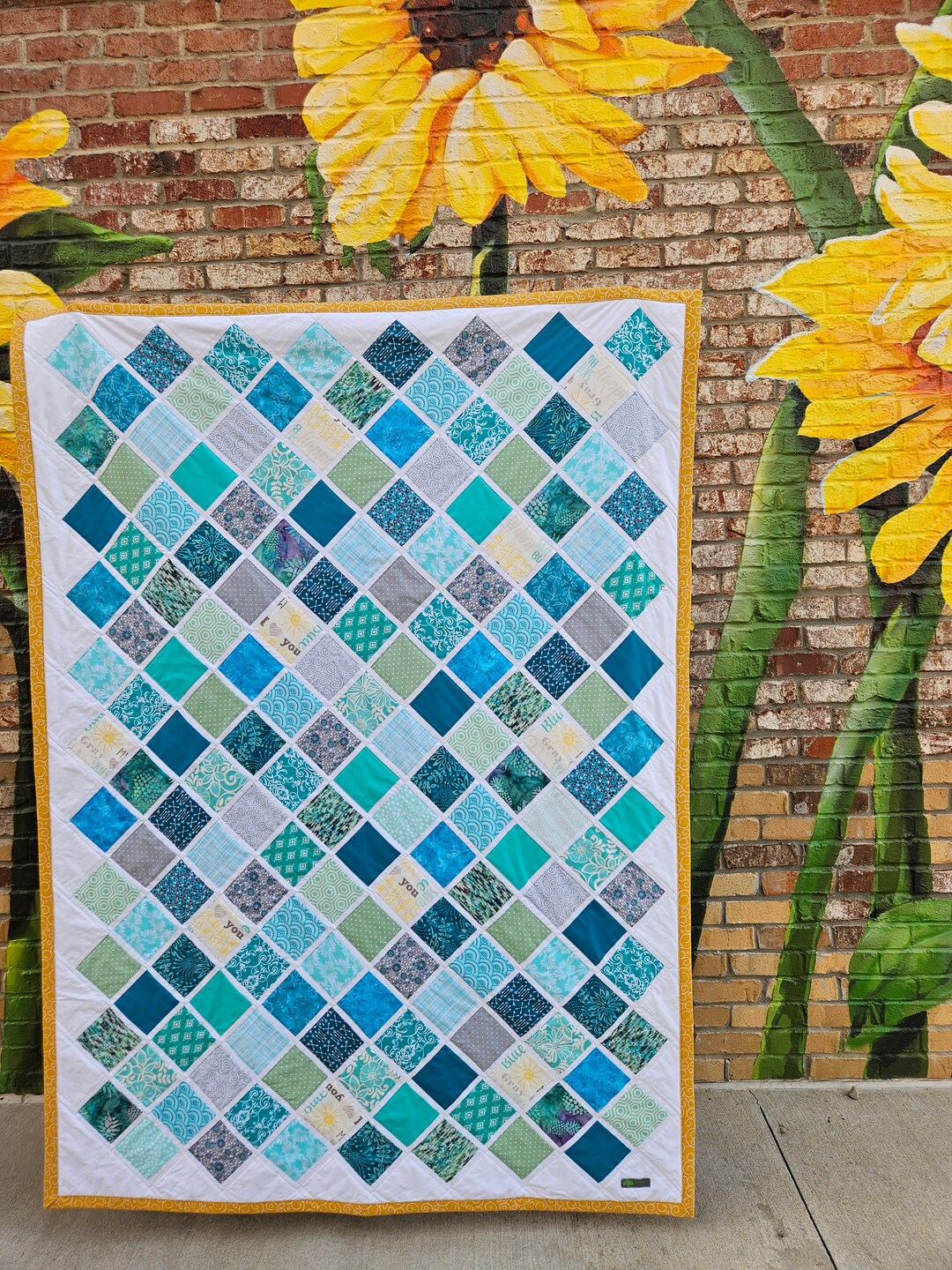 Pixelated Turquoise Cotton Throw Quilt - Etsy
