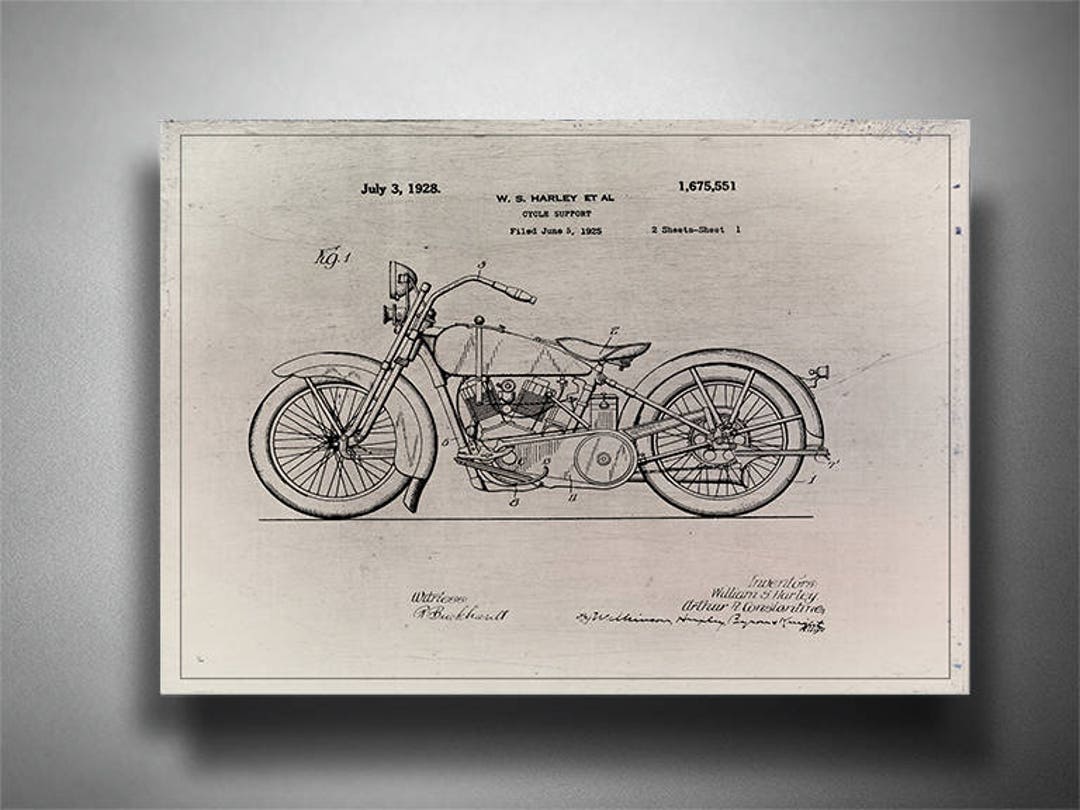 Vintage Harley Davidson Patent Art - Antique Background, Motorcycle ...