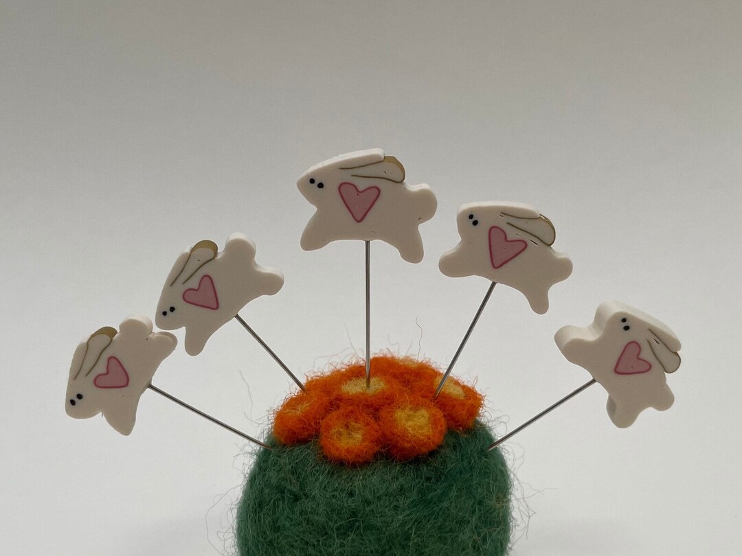 JUST ANOTHER BUTTON Company just Pins Just White Rabbits Pincushion Pin ...