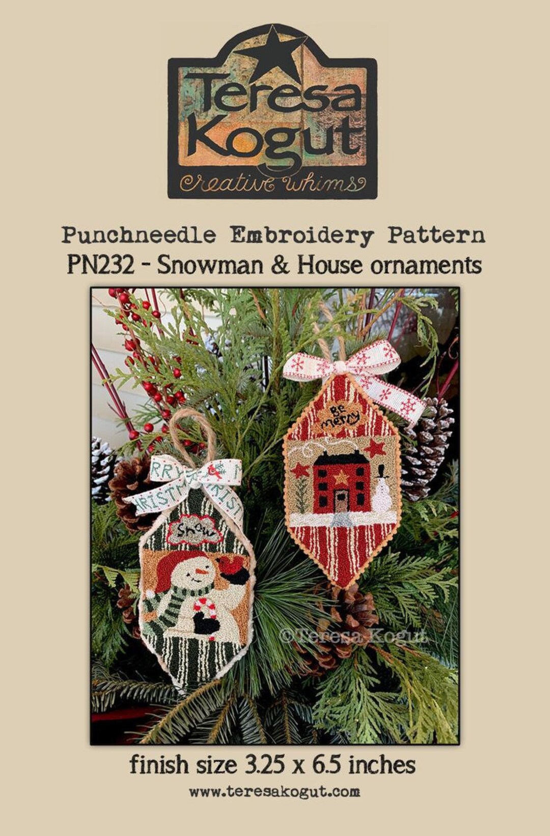 PUNCH NEEDLE PATTERN "snowman & House Ornament" by Teresa Kogut ...