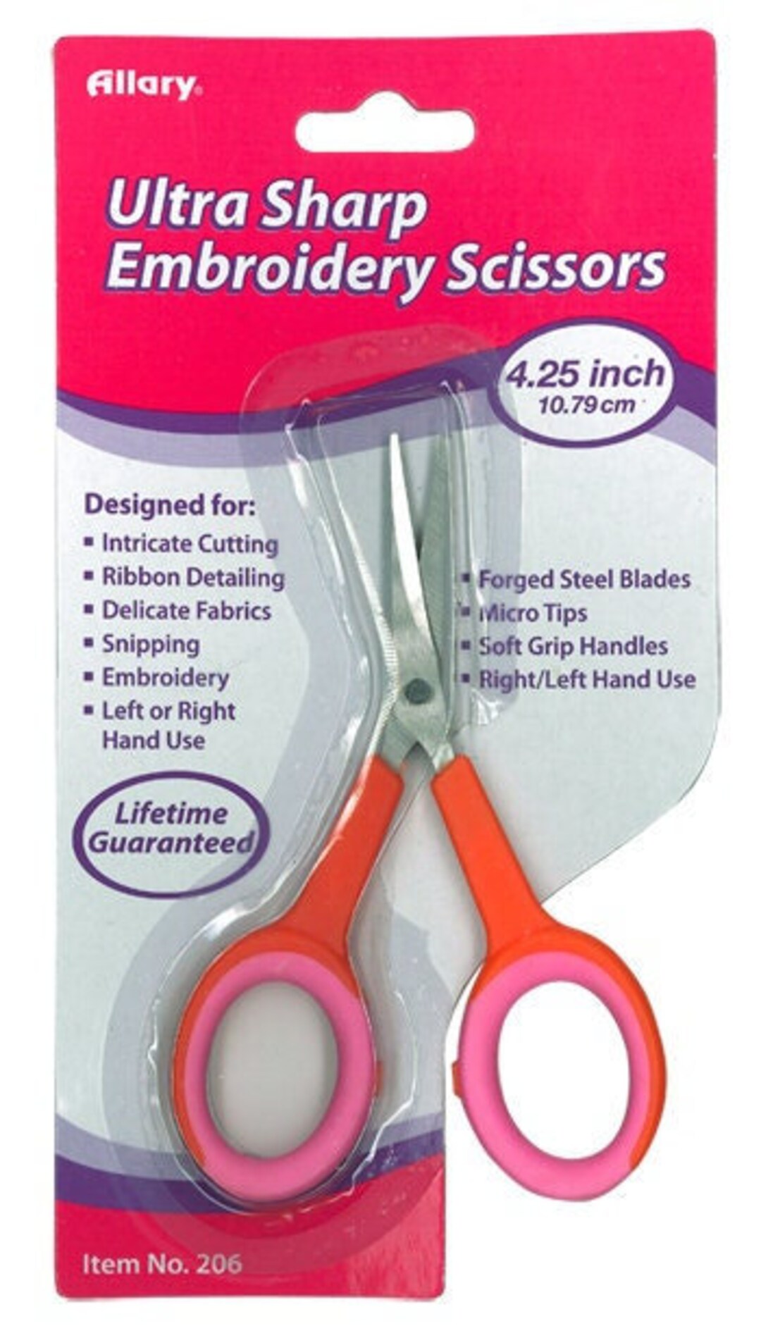 ALLARY “ultra Sharp Pink Embroidery Scissors” 4.25" Pink, Forged Stell ...