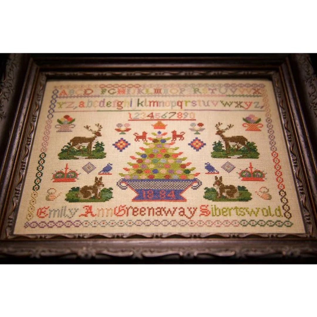 Hands Across the Sea Samplers "emily ANN GREENAWAY 1884" Red Sampler ...