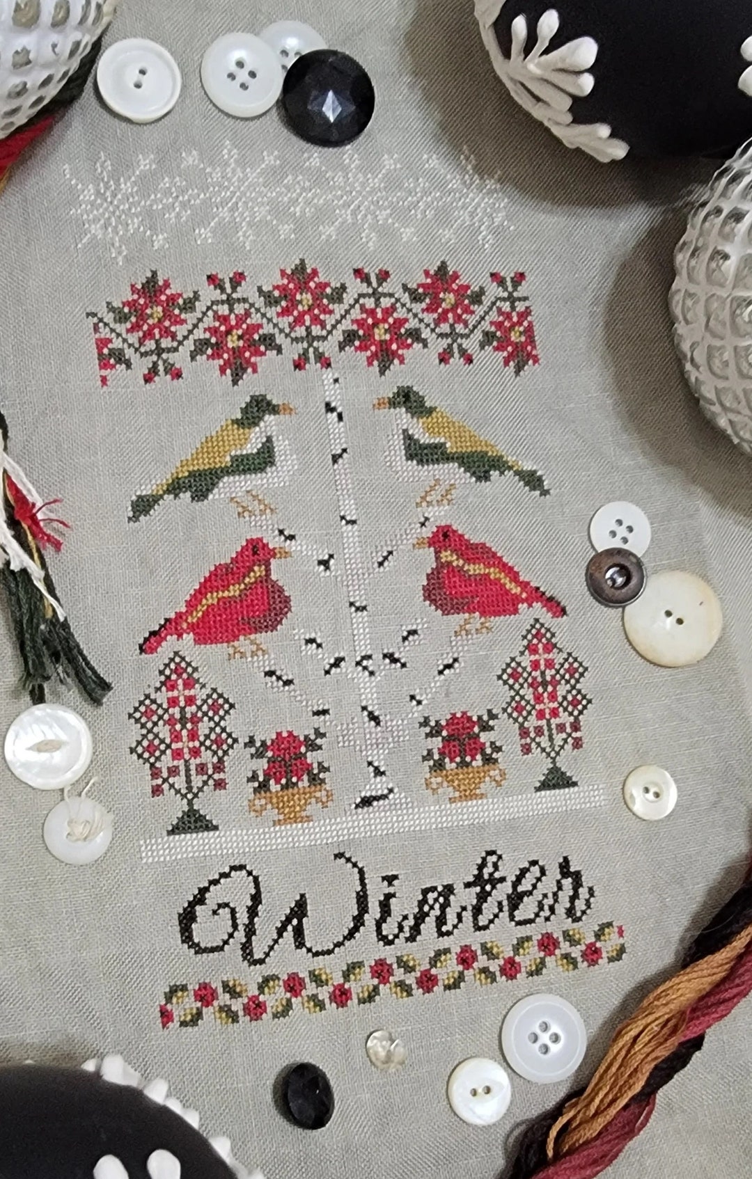 QUAINT ROSE NEEDLEARTS "winter Birds" Counted Cross Stitch Pattern ...