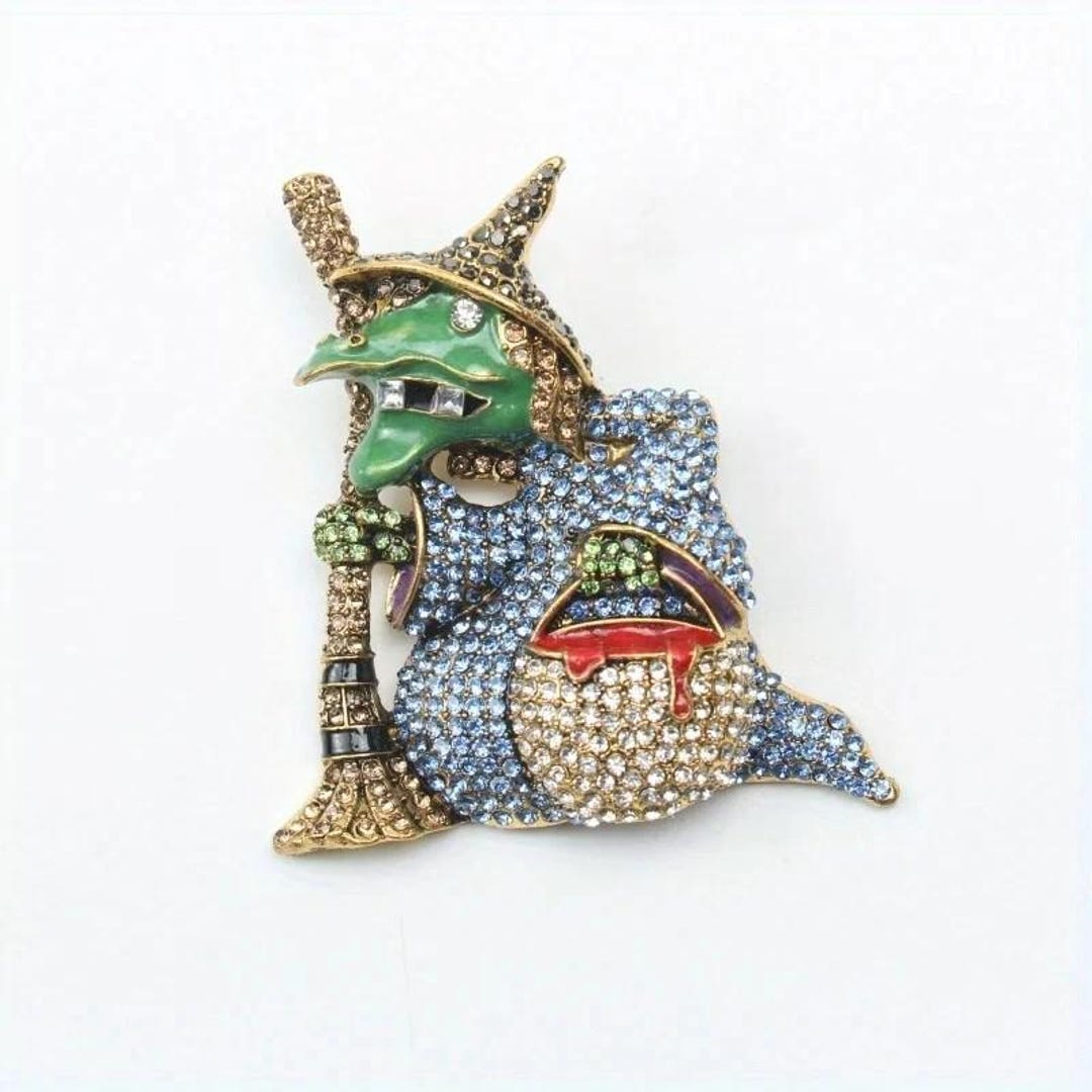 Large Rhinestone Halloween Witch Fashion Brooch - Etsy