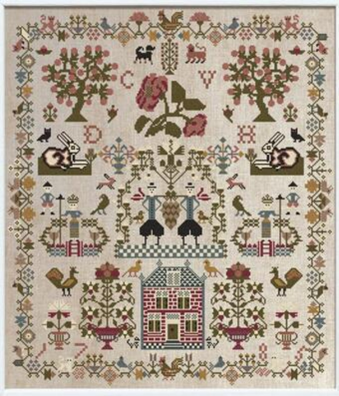 MODERN FOLK "dcvh 1785 A Dutch Red House Sampler" Counted Cross Stitch ...