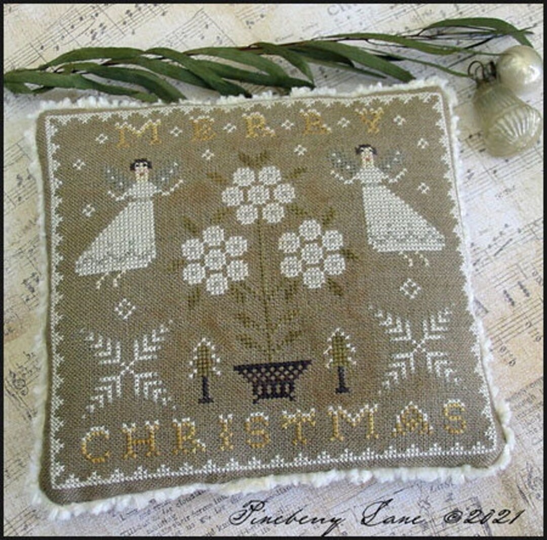 PINEBERRY LANE "merry Christmas" • Primitive Cross Stitch Pattern • Angels, Christmas, Pattern ...