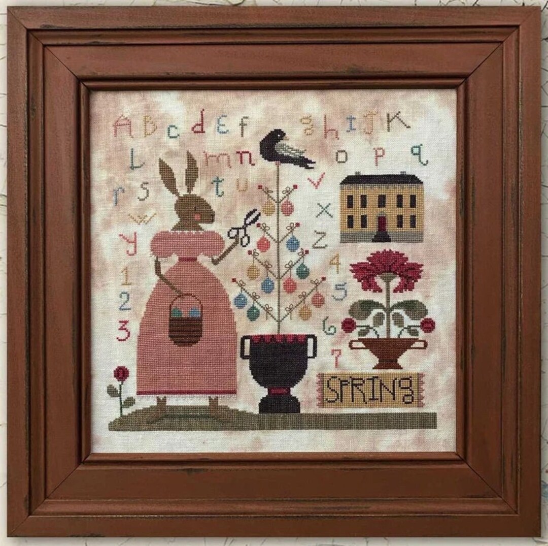 TERESA KOGUT egg Collector Counted Cross Stitch Pattern Primitive, Chart, Easter, Bunny, Spring ...