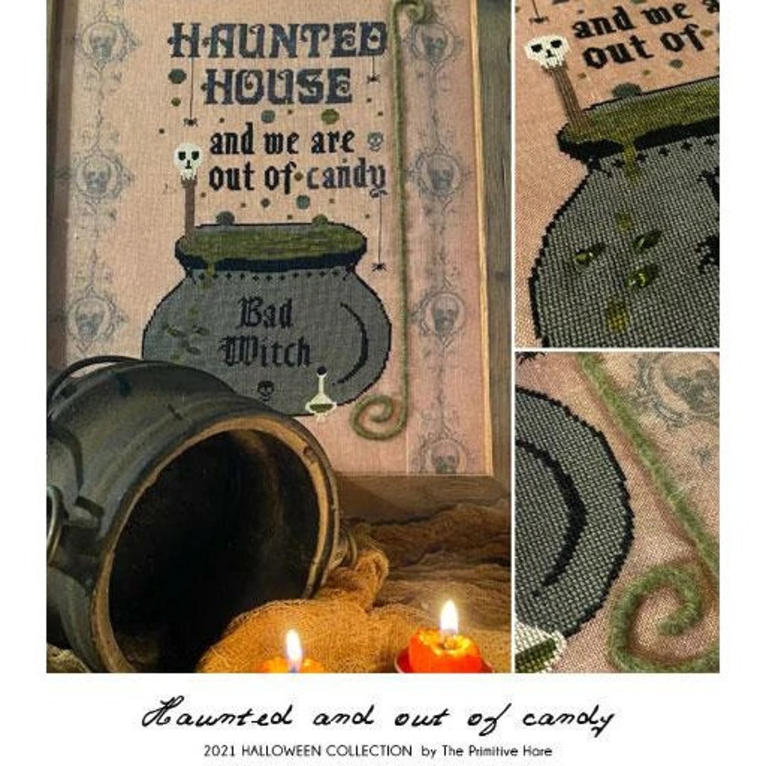 THE PRIMITIVE HARE haunted and Out of Candy Counted Cross Stitch ...