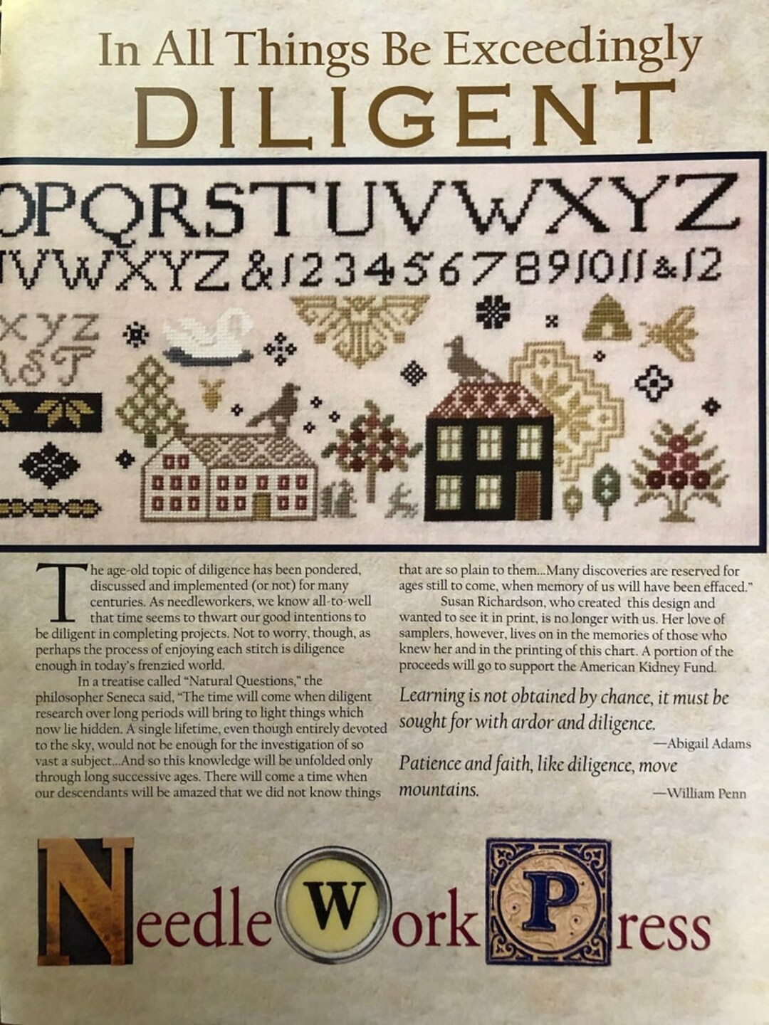 NEEDLEWORK PRESS "in All Things Be Exceedingly Diligent" Counted Cross ...