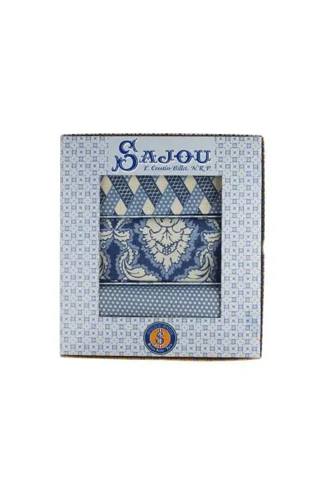 MAISON SAJOU French Fabric ~ 3 Swatches Cotton on Fabric Blue Damas in ...