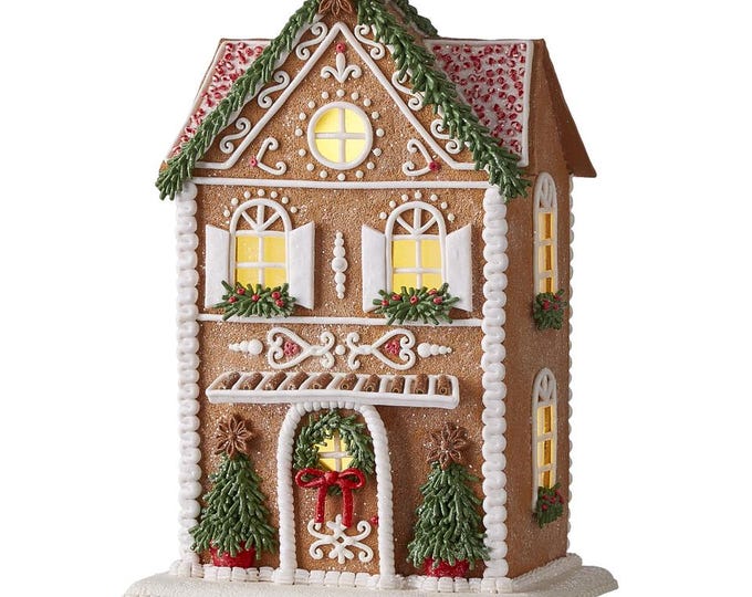 RAZ IMPORTS ~ 13" Lighted Holiday Gingerbread House With Trees 4116426 ...