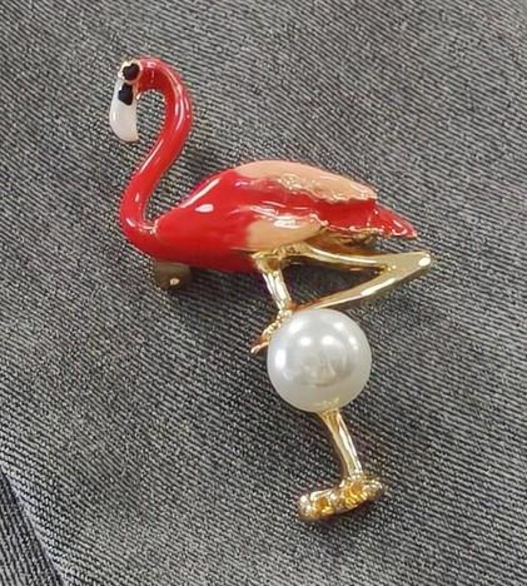 Kelly Clark Studio ~ Enamel Pink Flamingo Needle Minder, Needle Dock ...