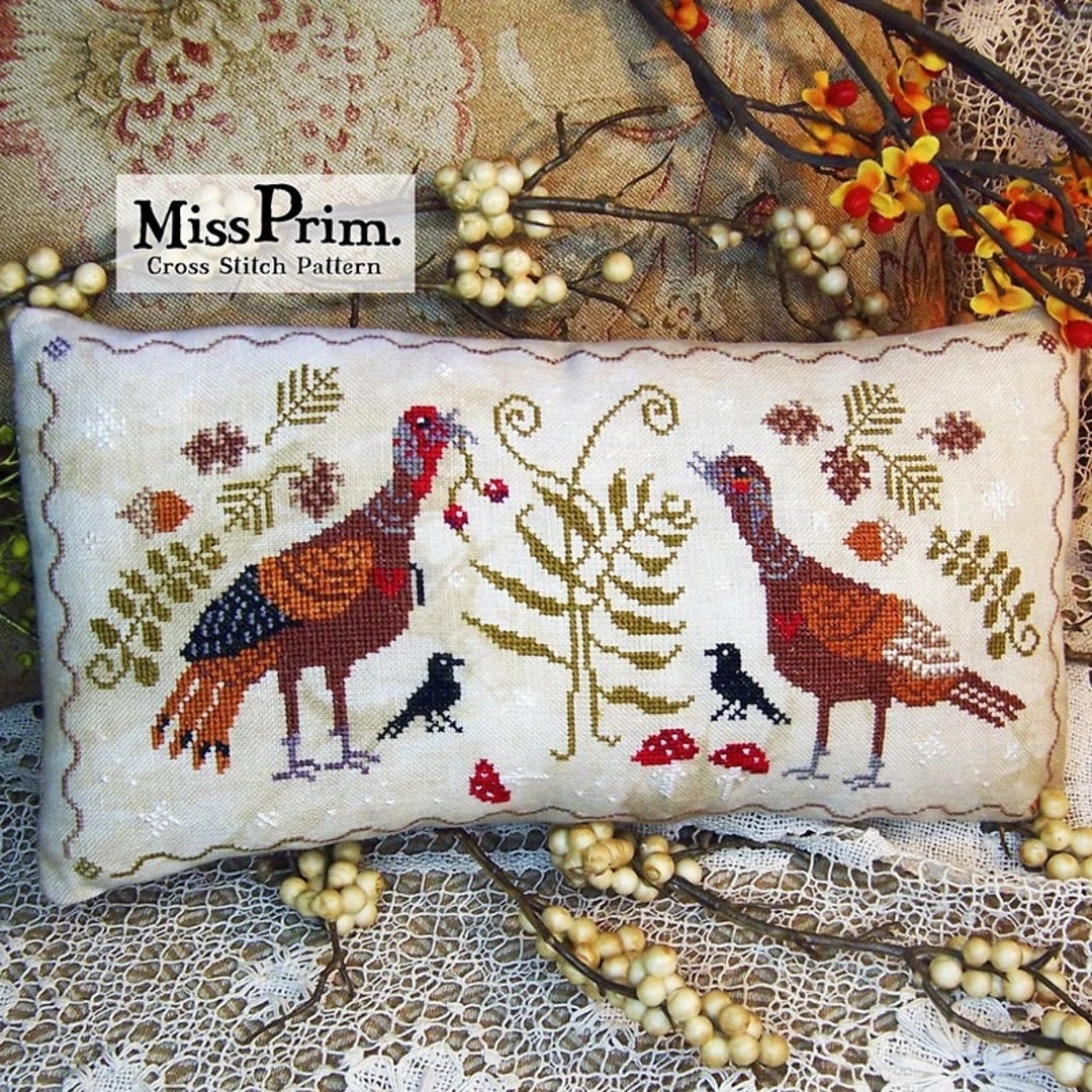 MISS PRIM "flirting Turkeys" Counted Cross Stitch Pattern, Thanksgiving ...