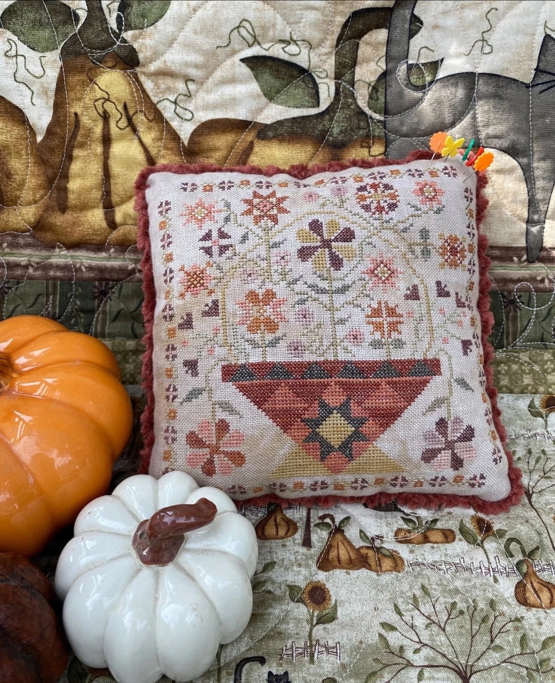 Pansy Patch Quilts and Stitchery "betsy's Autumn Basket" Counted Cross Stitch Pattern ...