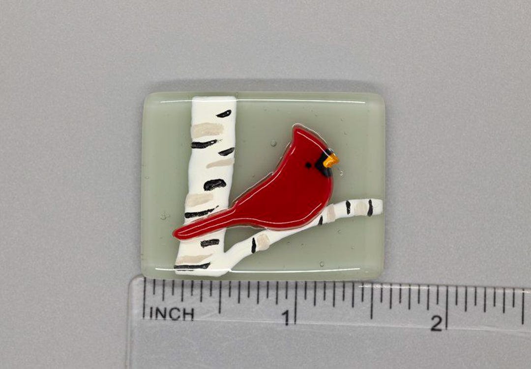 BEAU VERRE ART "cardinal Needle Minder" • Fused Glass • Magnet ...