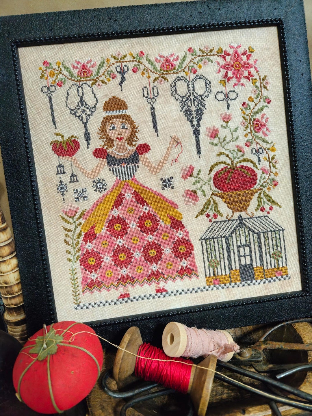 QUAINT ROSE NEEDLEARTS "stitching Maiden" Counted Cross Stitch Pattern ...