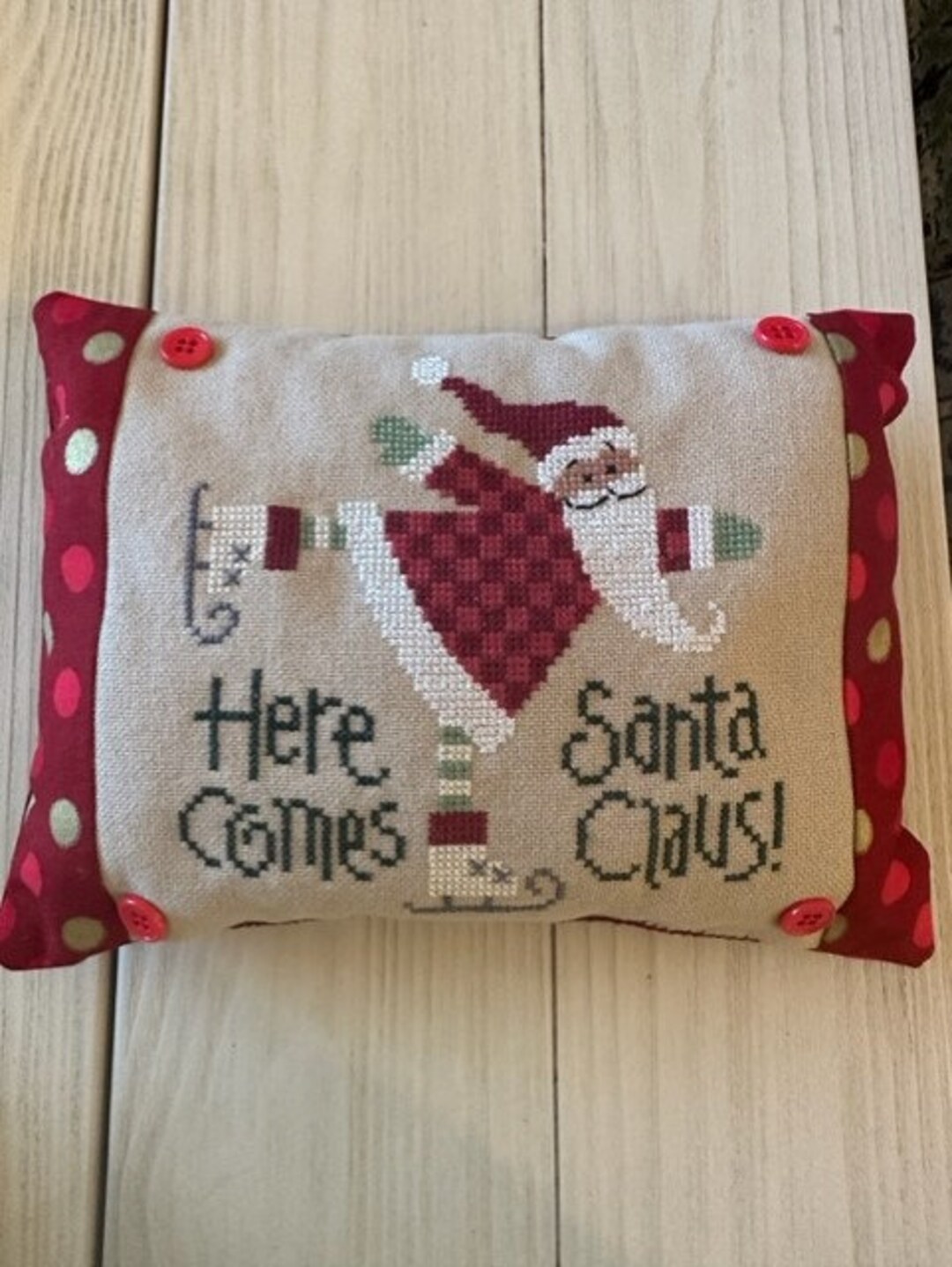 FINISHED Santa Pillow ~ Cross Stitch, Embroidery ~ Completed Piece ...