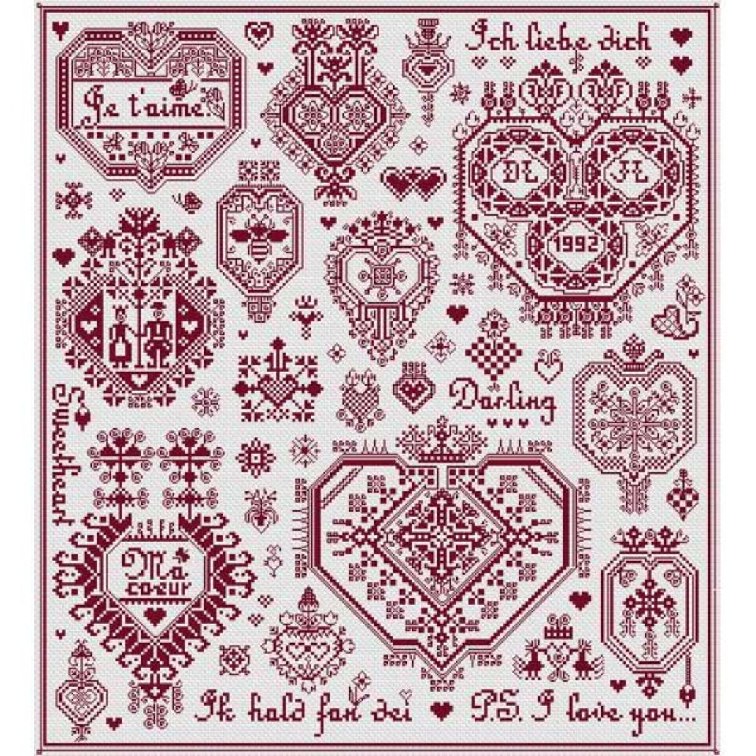 LONG DOG SAMPLERS "mots D'amour" • Counted Cross Stitch Pattern ...
