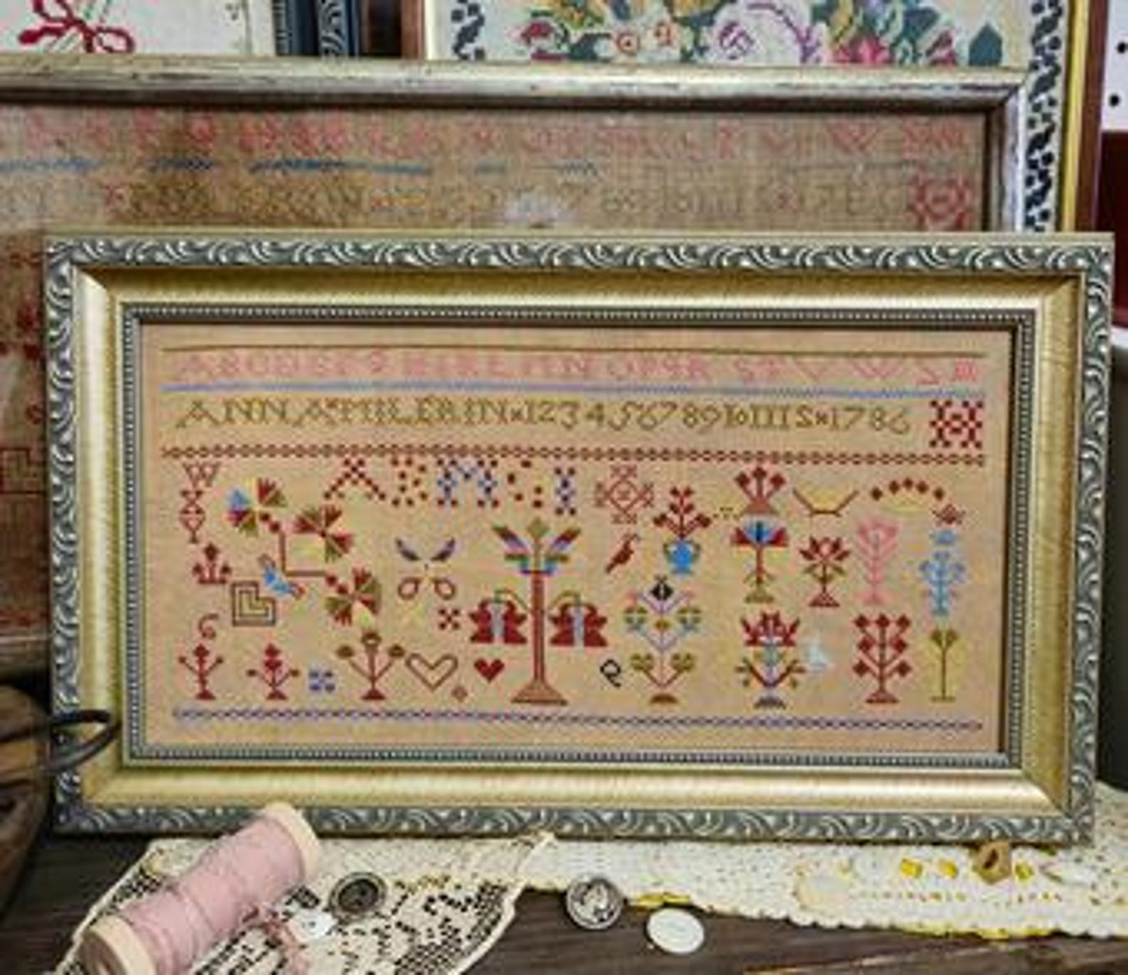 QUAINT ROSE NEEDLEARTS "anna Milerin 1786" Counted Cross Stitch Pattern ...