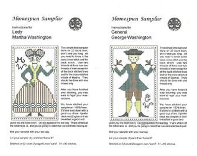 Homespun Samplar " Lady Martha Washington & Geneal George Washington ...