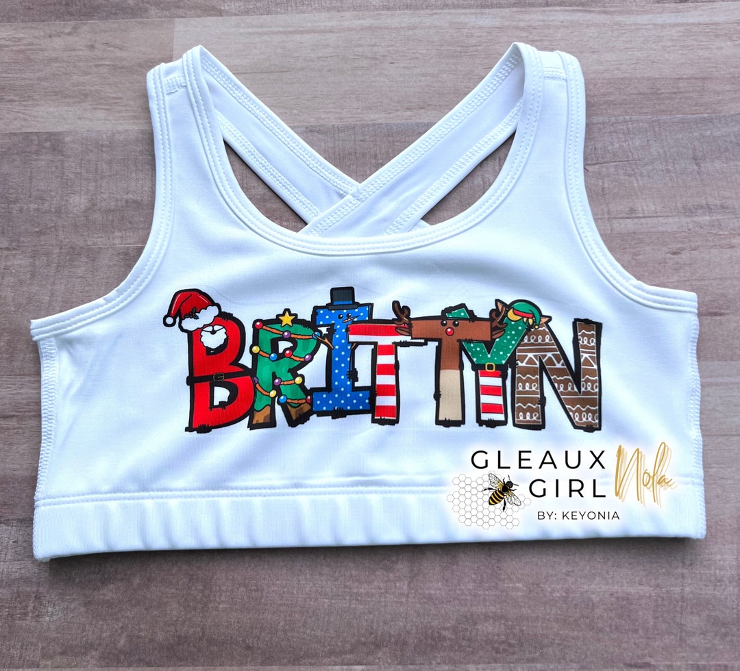 Custom Youth Christmas Doodle Sports Bra, Personalized Christmas Top ...