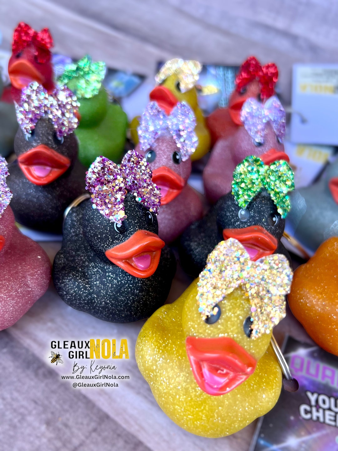 Good Luck Duck Keychain, Rubber Duck Keychain, Glitter Rubber Duck ...