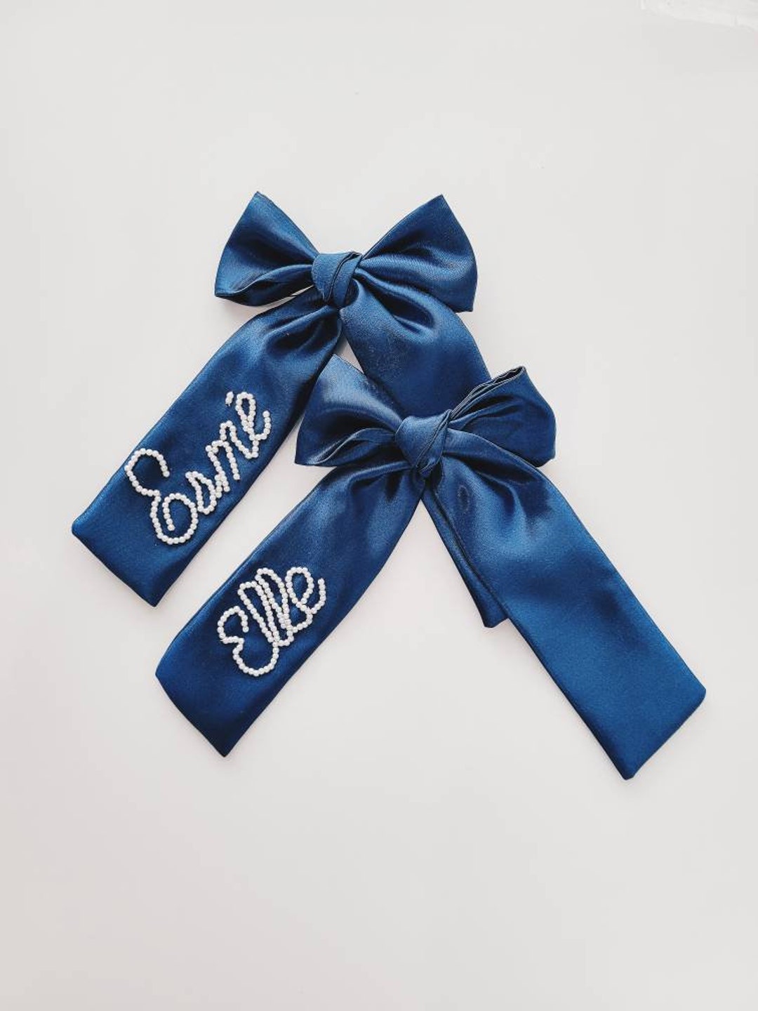 Bespoke Beaded Custom Name Navy Blue Bow - Etsy