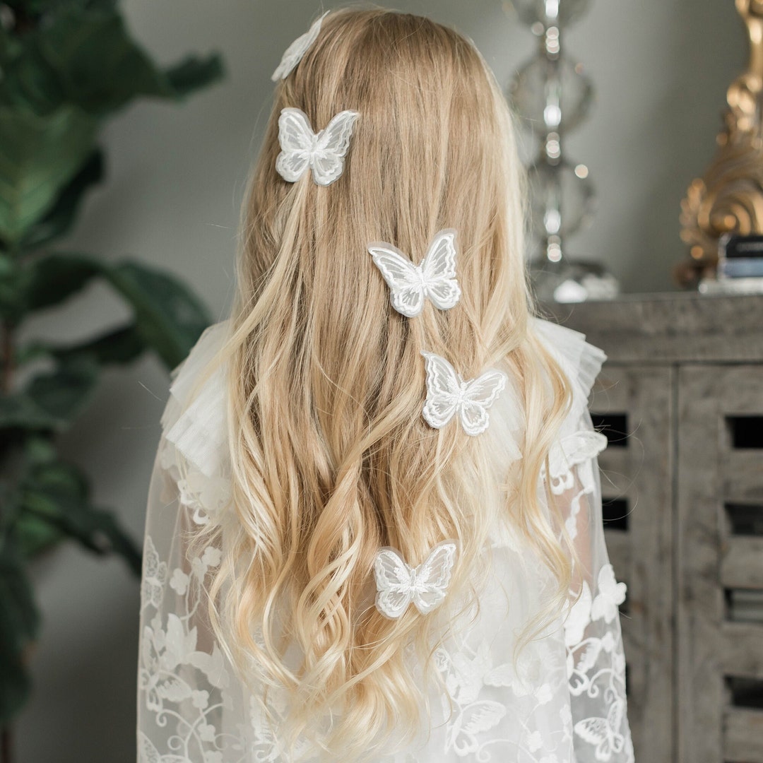 Set of 3 White Butterfly Clips - Etsy