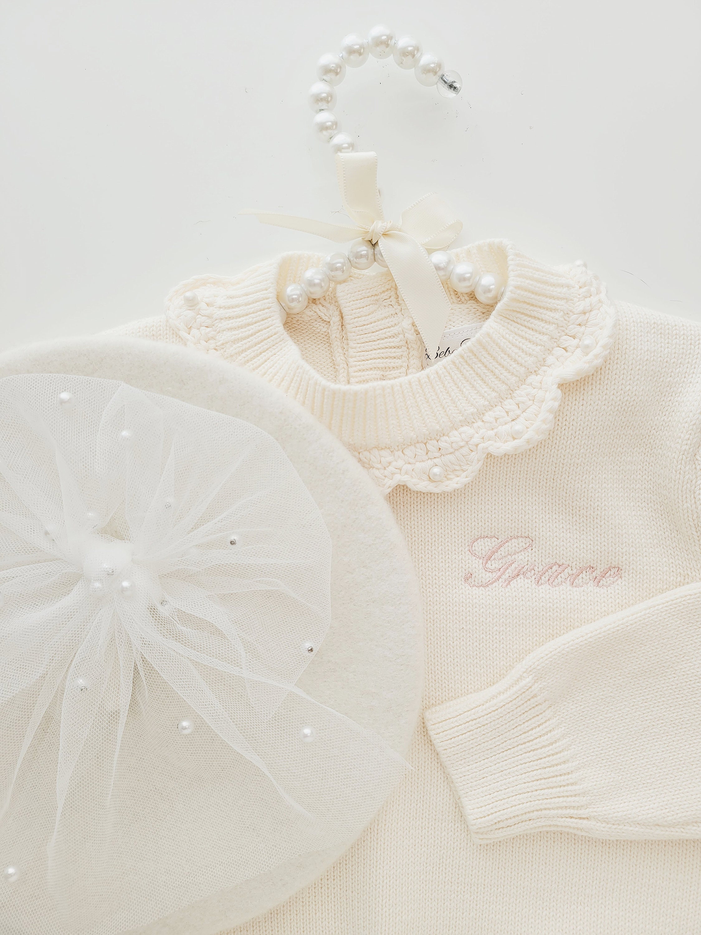 Personalized Girls Ivory Sweater With Pearls Embroidered Name | Etsy