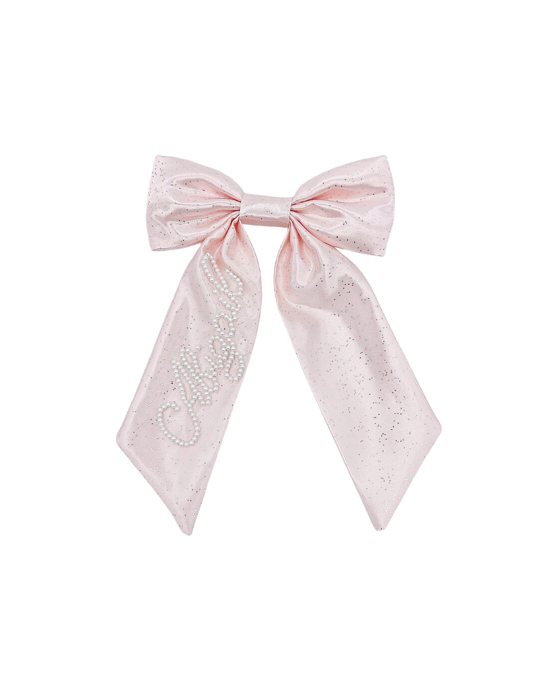 Pearl Pink Glitter Bow Beaded Custom Name Satin Bow - Etsy