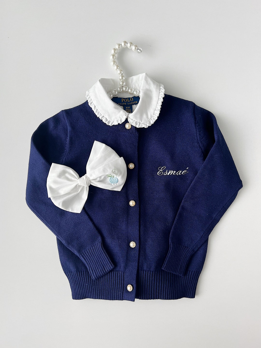 Navy Blue Cardigan - School Girl Sweater Fall With Pearls - Etsy