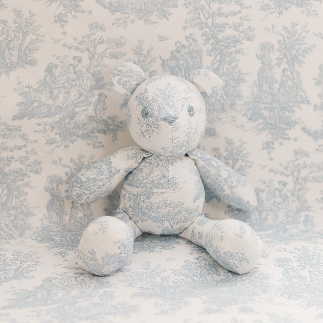 Baby Blue Toile Bear Toy Name Embroidered Custom Baby Shower Gift ...